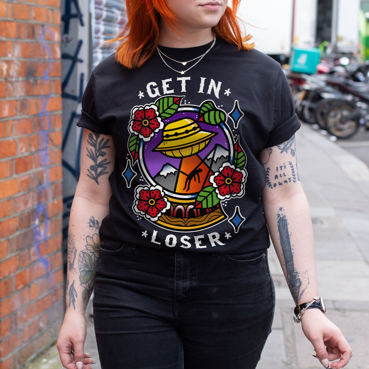 Get In Loser Front Print T-Shirt (Unisex) | Broken Society
